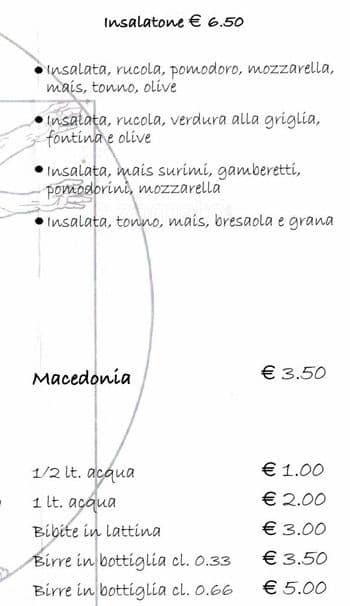 Menu at Caffè Leonardo pub & bar, Milan