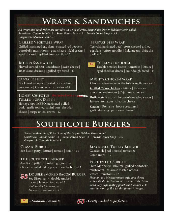 Menu at Southcote 53 Tap and Grill pub & bar, Hamilton