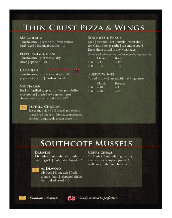 Menu at Southcote 53 Tap and Grill pub & bar, Hamilton