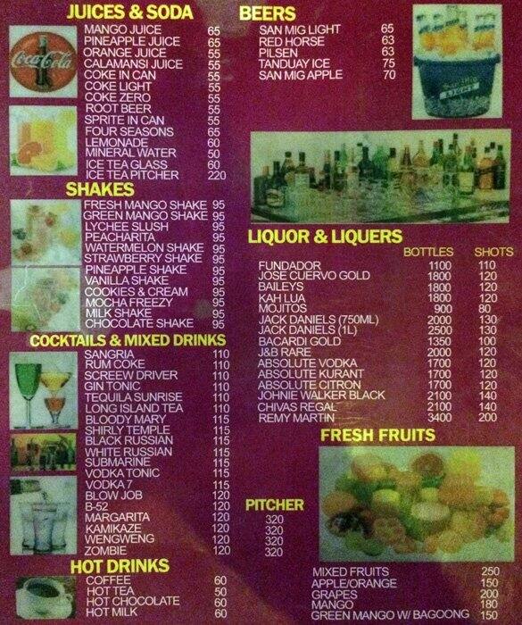 Menu at 22nd Street restaurant, Cebu City