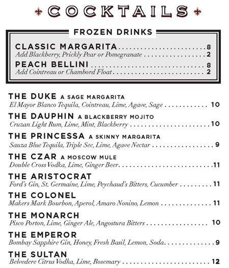 Menu at The Royale pub & bar, Plano