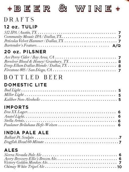 Menu at The Royale pub & bar, Plano