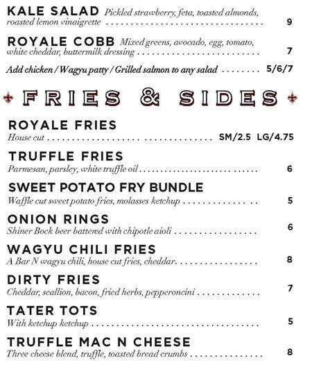 Menu at The Royale pub & bar, Plano