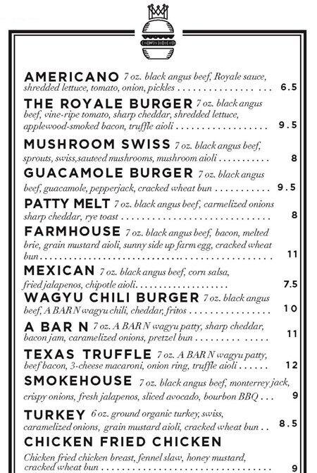 Menu at The Royale pub & bar, Plano