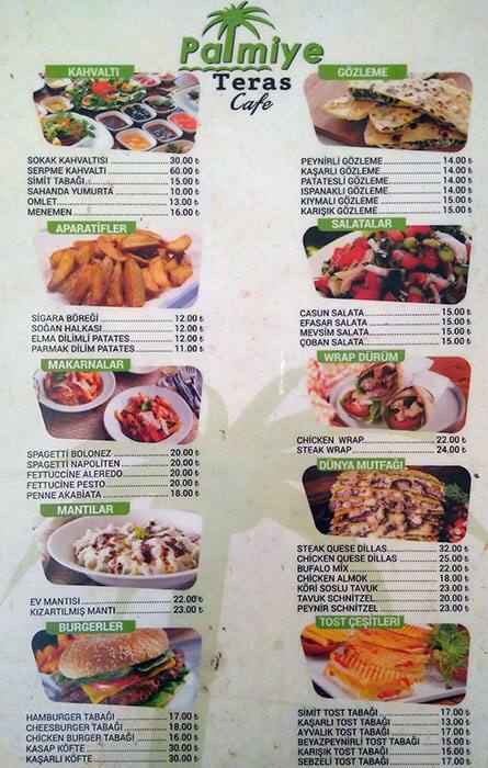 Menu at Palm Terrace Cafe, Istanbul, Hasfırın Cd. Sinanpaşa İş Merkezi ...