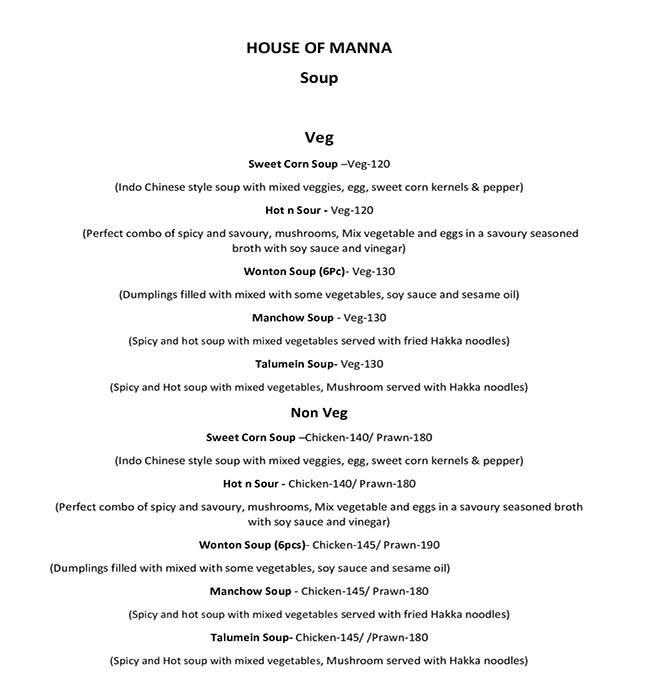 Menu of House of Manna, Sheikh Sarai, New Delhi
