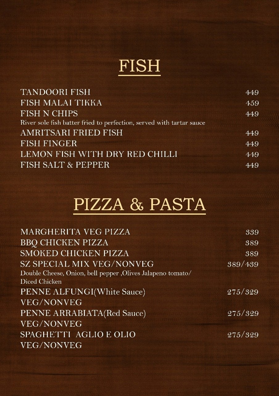 Menu at Sandoz, New Delhi, Sri Aurobindo Marg