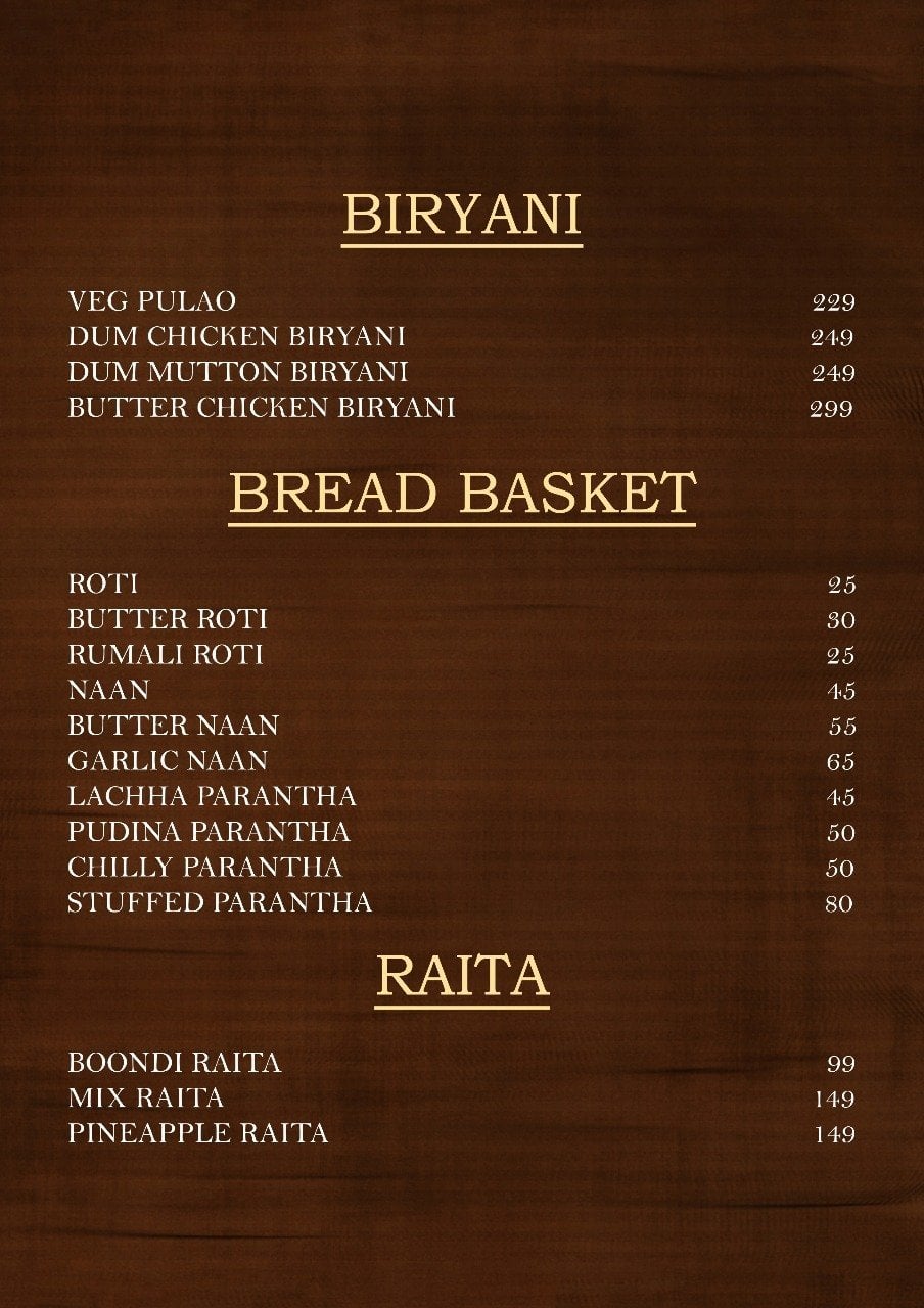 Menu at Sandoz, New Delhi, Sri Aurobindo Marg