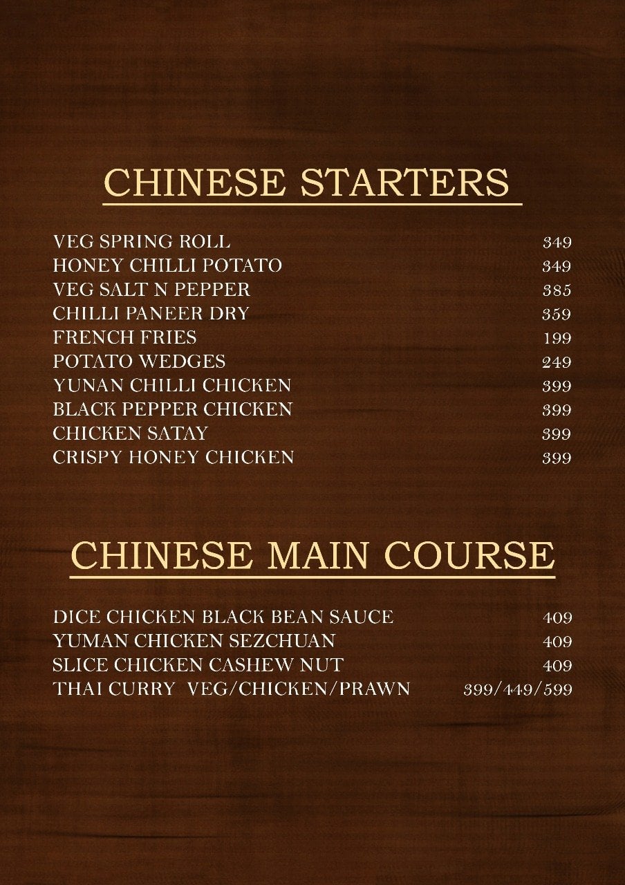 Menu at Sandoz, New Delhi, Sri Aurobindo Marg