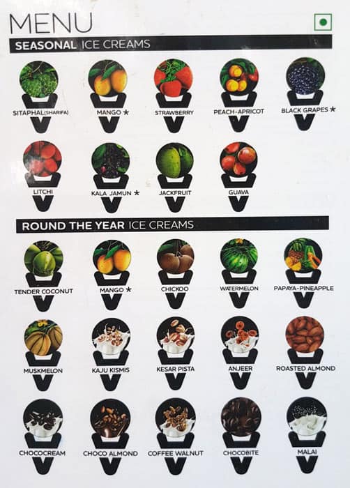 Menu of Natural Ice Cream, Panaji, Goa