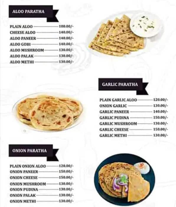 Menu of Paratha Junction, Tragad, Ahmedabad