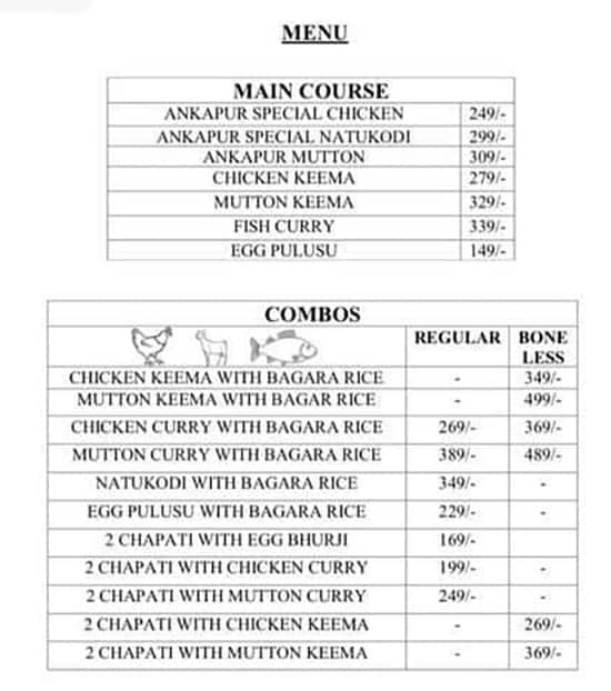 Menu of Ankapur Spice Kitchen, Kompally, Hyderabad