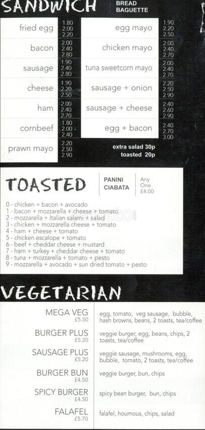 Menu at First Step Cafe, London