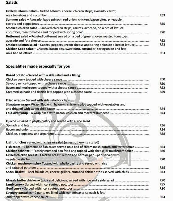 Menu at Cup & Chatter Coffee Shop pub & bar, Benoni