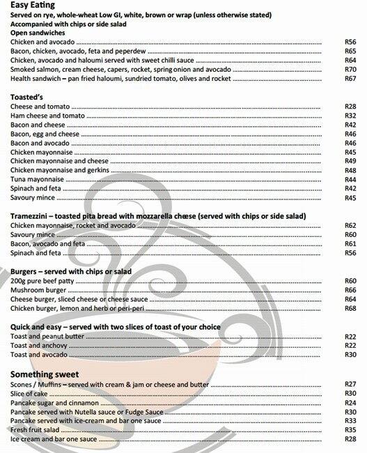 Menu at Cup & Chatter Coffee Shop pub & bar, Benoni