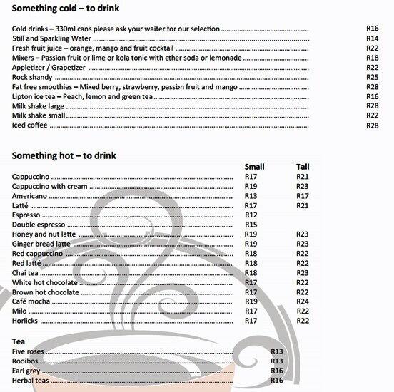 Menu at Cup & Chatter Coffee Shop pub & bar, Benoni