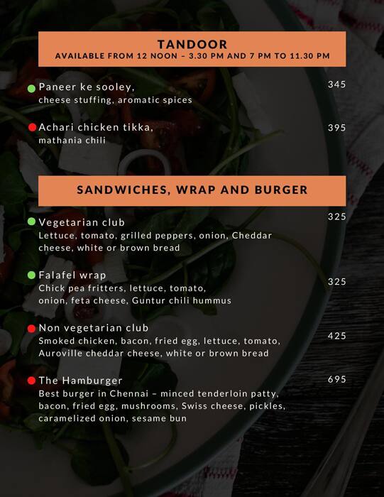 Menu at 601 - The park, Chennai