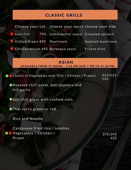 Menu at 601 - The park, Chennai