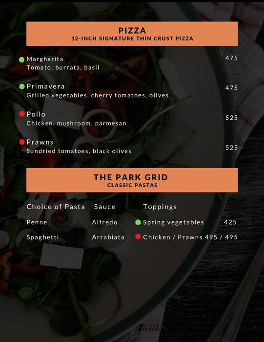Menu at 601 - The park, Chennai