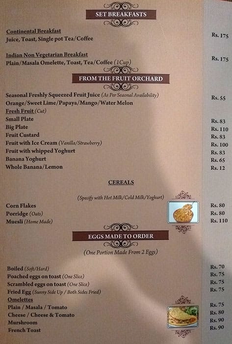 Menu of Hotel Arya Niwas, Sansar Chandra Road, Jaipur