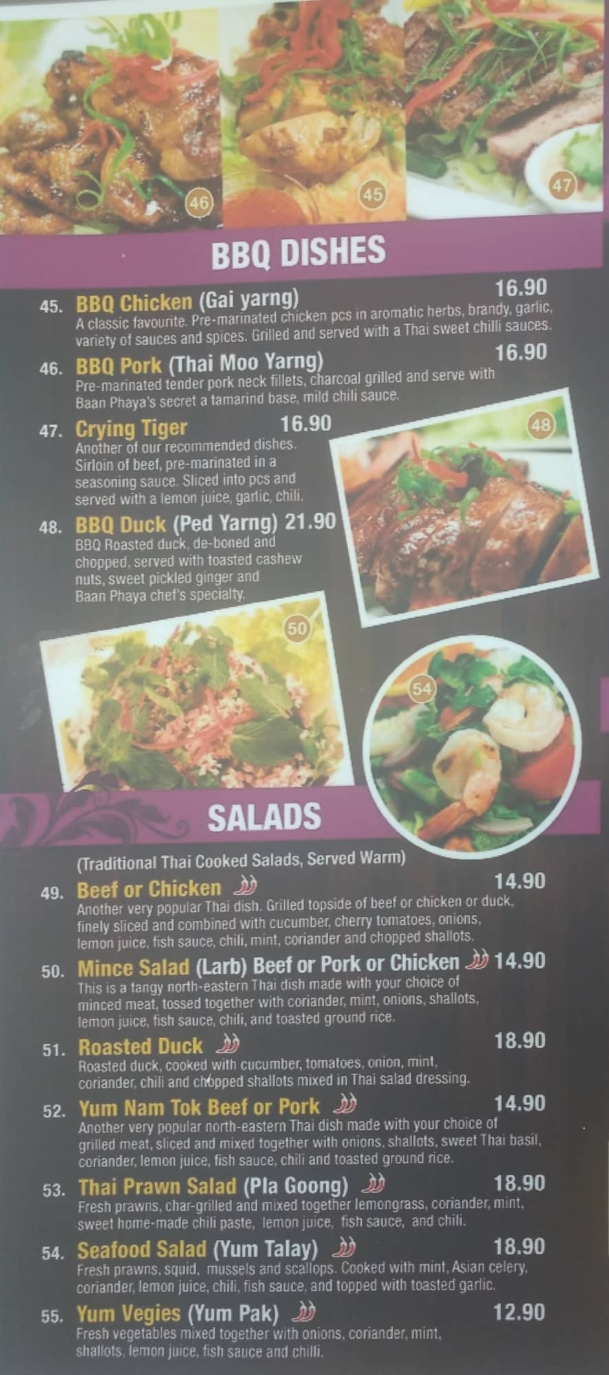 Menu at Baan Phaya Thai Redcliffe restaurant, Redcliffe