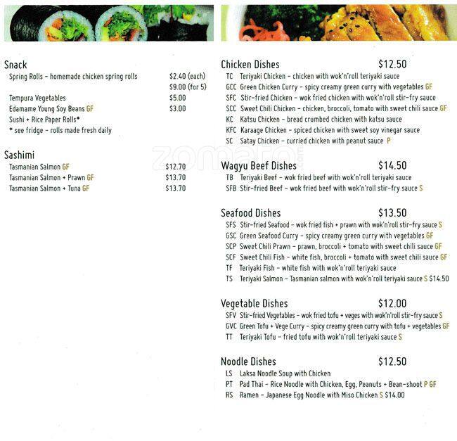 Wok and Roll a Perth: Foto del Menu con Prezzi - Urbanspoon/Zomato