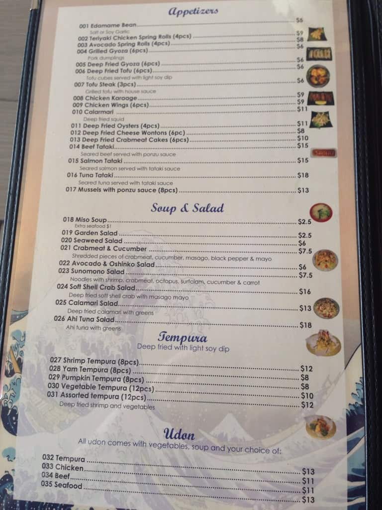 Menu at Kujira restaurant, Whitecourt