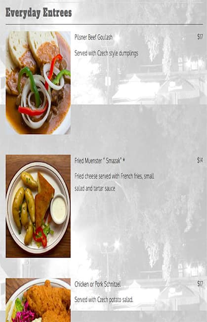 Menu at Bohemian Hall & Beer Garden pub & bar, New York City