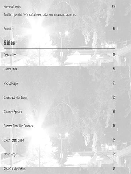 Menu at Bohemian Hall & Beer Garden pub & bar, New York City