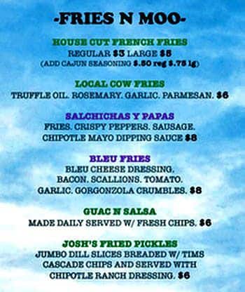 Menu at The Local Cow fast food, Gresham