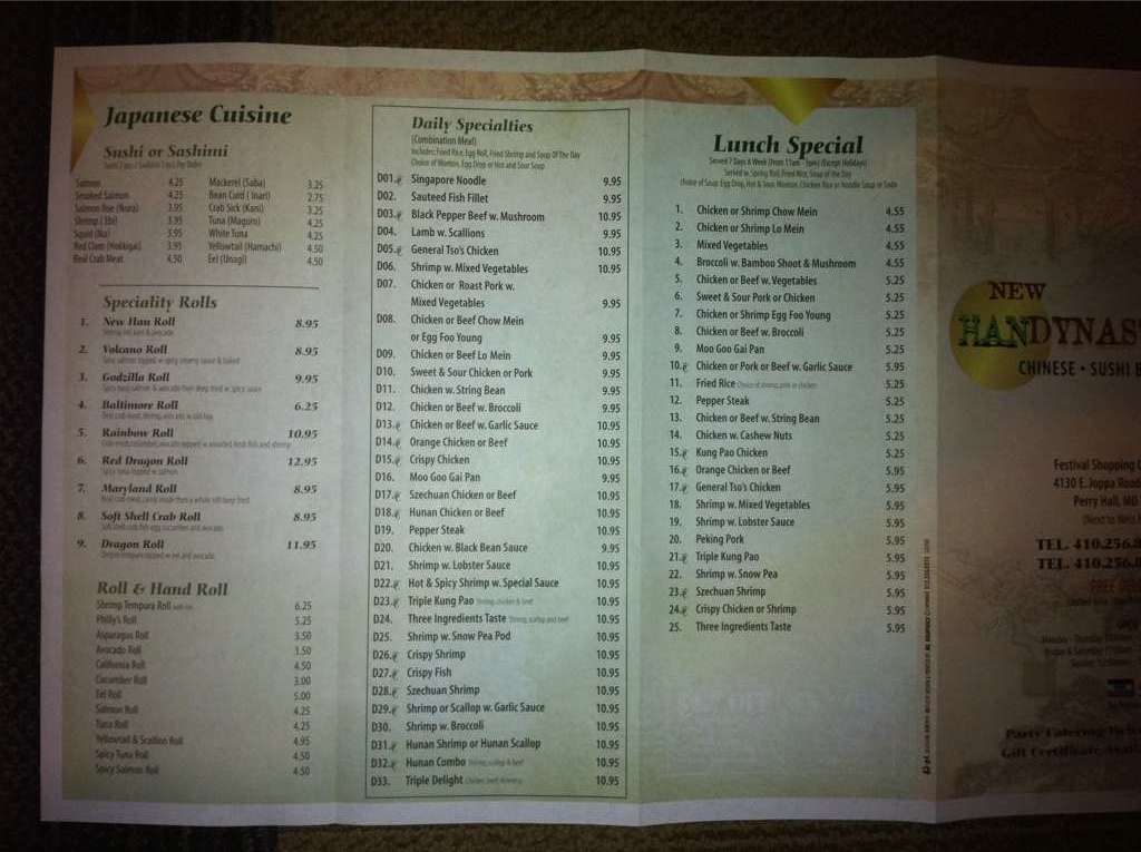 Menu at New Han Dynasty Restaurant, Overlea