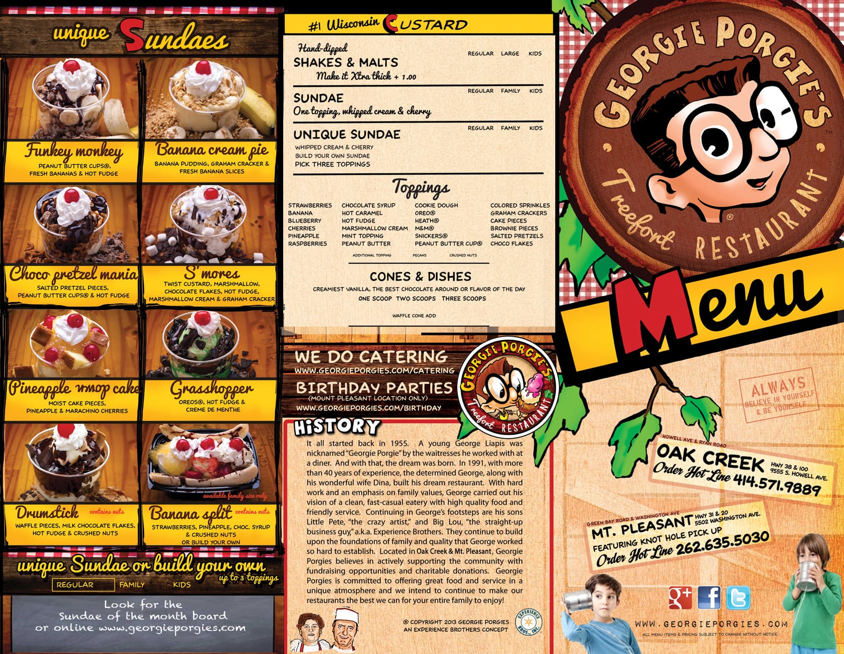 Menu at Georgie Porgie's Treefort Restaurant - Mount Pleasant, Mount ...