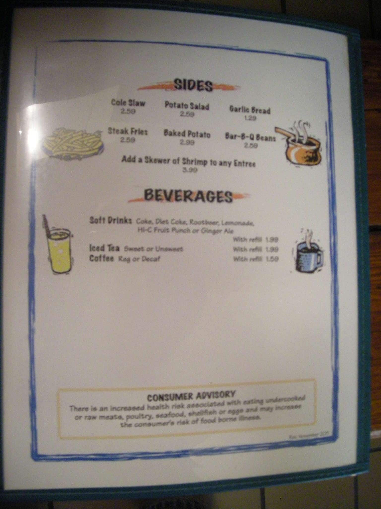 Menu at Slim's Bar-B-Q, Arcadia
