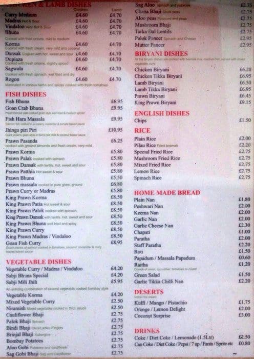 Menu at Gulshan fast food, London, 746 Sidcup Rd