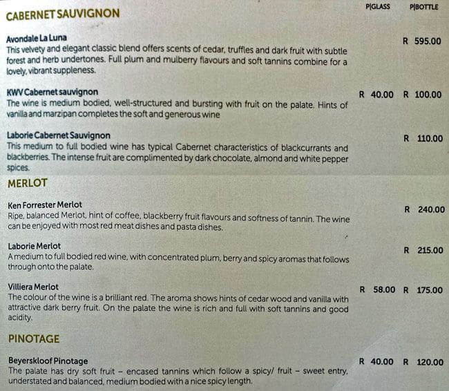 Menu at Luma Bar & Lounge, Sun City