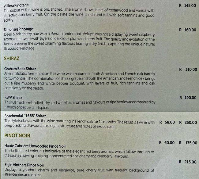 Menu at Luma Bar & Lounge, Sun City