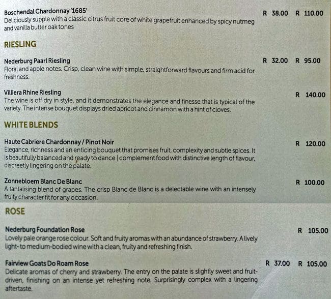 Menu at Luma Bar & Lounge, Sun City