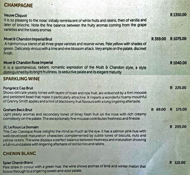 Menu at Luma Bar & Lounge, Sun City