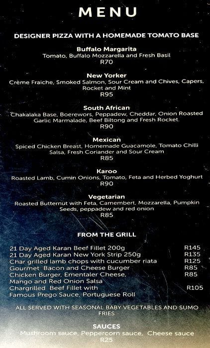 Menu at Luma Bar & Lounge, Sun City