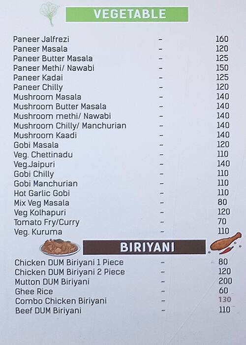 Menu of Al Hassan Restaurant, Palayam, Trivandrum