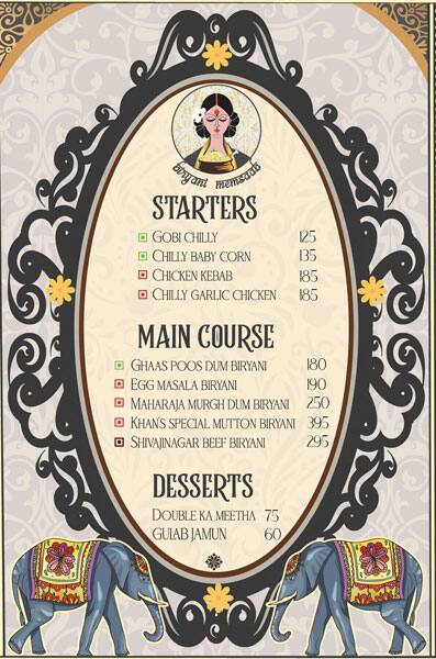 Menu of Biryani Memsaab, Ulsoor, Bangalore