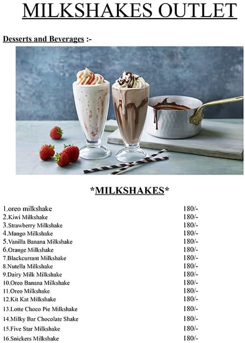 Menu at Milkshakes Outlet, Hyderabad