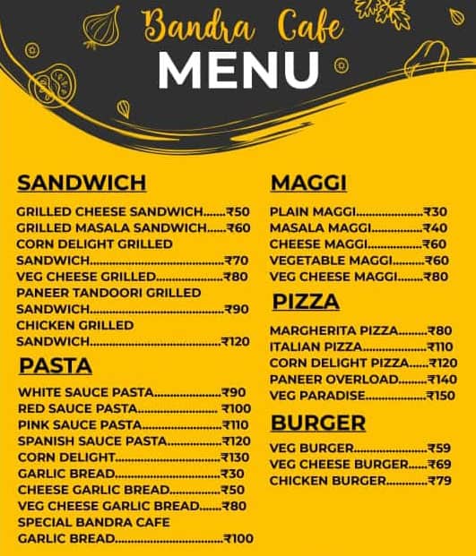 Menu at BANDRA CAFE, Bhopal