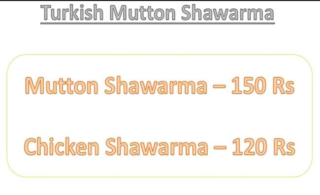 Menu of Turkish Mutton Shawarma, Kacheguda, Hyderabad