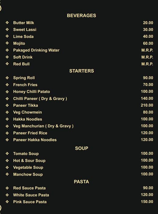 Menu of Shri Vats Cafe, Mansarovar, Jaipur