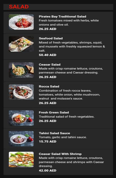 Menu of Pirates Bay Seafood, Mirdif, Dubai