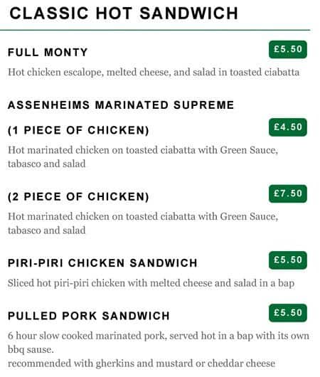 Menu at Assenheims 56 cafe, London, 19-21 Great Tower St