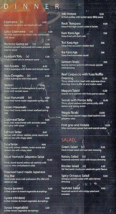 Menu at Maguro restaurant, London