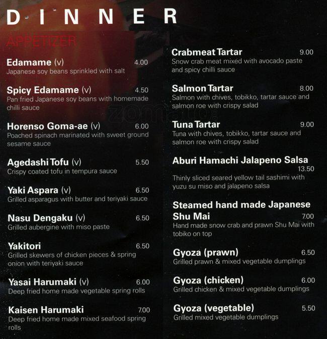 Menu at Maguro restaurant, London