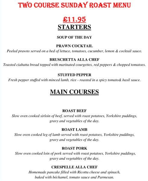 Menu at Toscana restaurant, Sidcup, Station Rd